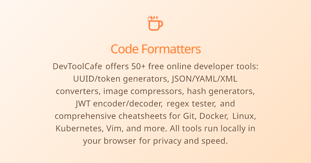 Free Online Code Formatter & Beautifier Tools | DevToolCafe ...